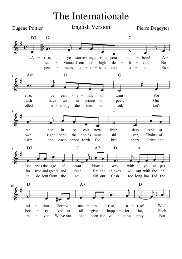 The Internationale (English Version) Sheet Music with Chords for Piano ...