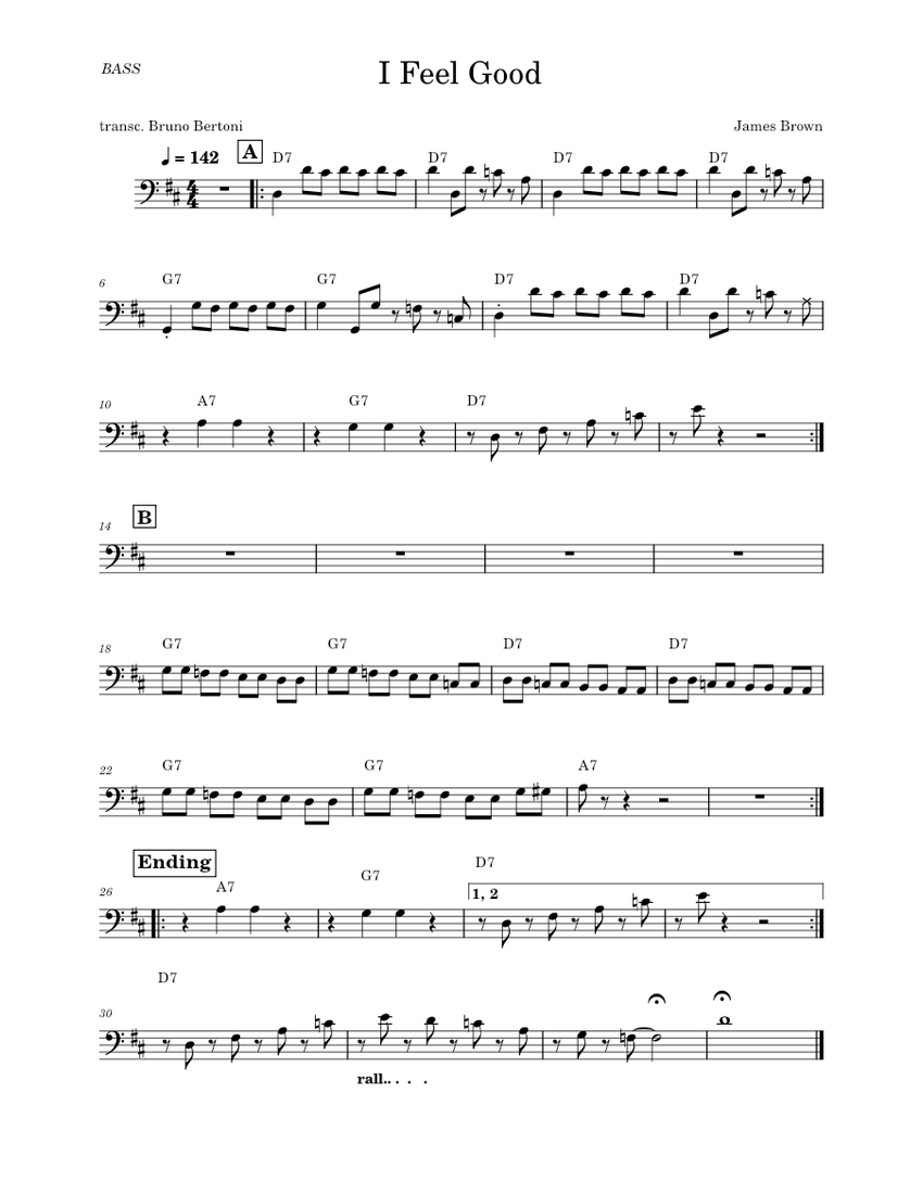 I Feel Good Bass Sheet Music with Chords for Bass guitar (Mixed ...