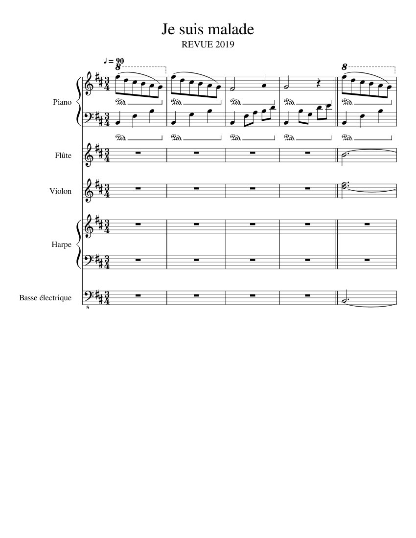 Je suis malade Sheet Music for Piano, Flute, Violin, Bass guitar & more ...