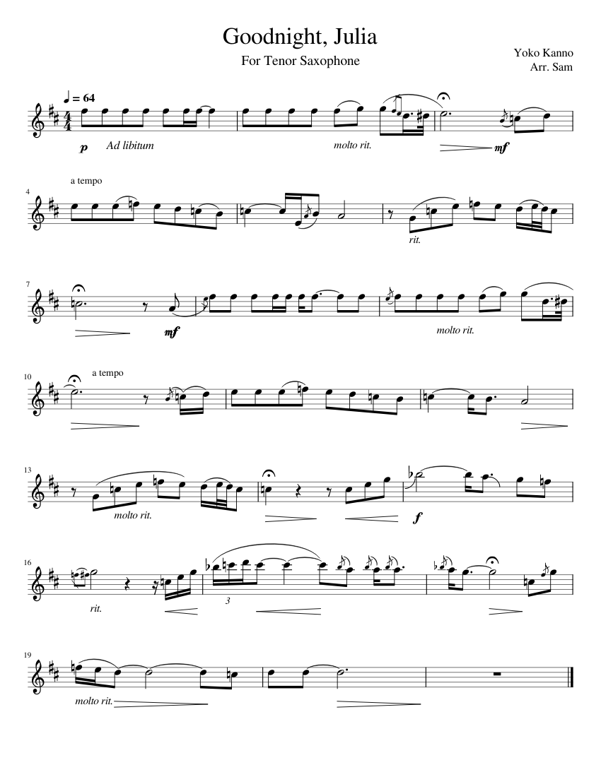 Goodnight Julia for Tenor Sax Sheet Music for Saxophone tenor (Solo ...
