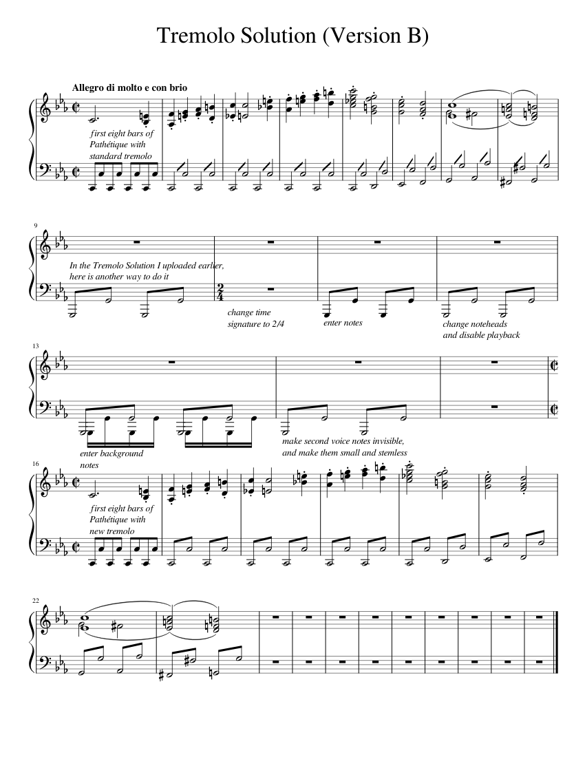 Tremolo Solution (Version B) Sheet Music for Piano (Solo) easy ...