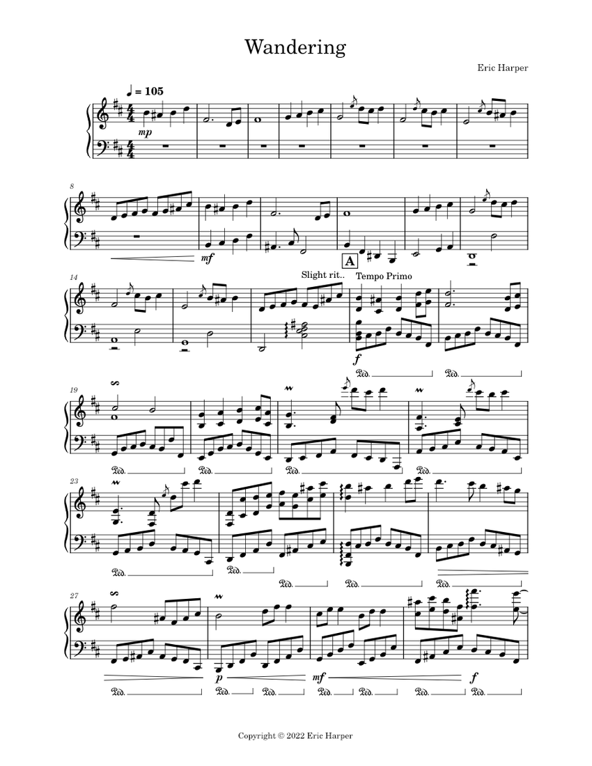 Wandering Sheet music for Piano (Solo) | Musescore.com