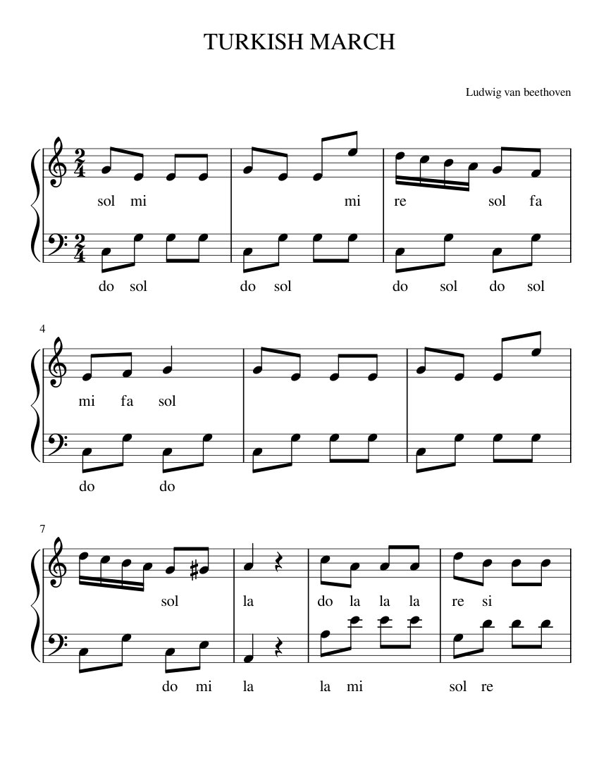 TURKISH MARCH Sheet music for Piano (Solo) Easy | Musescore.com