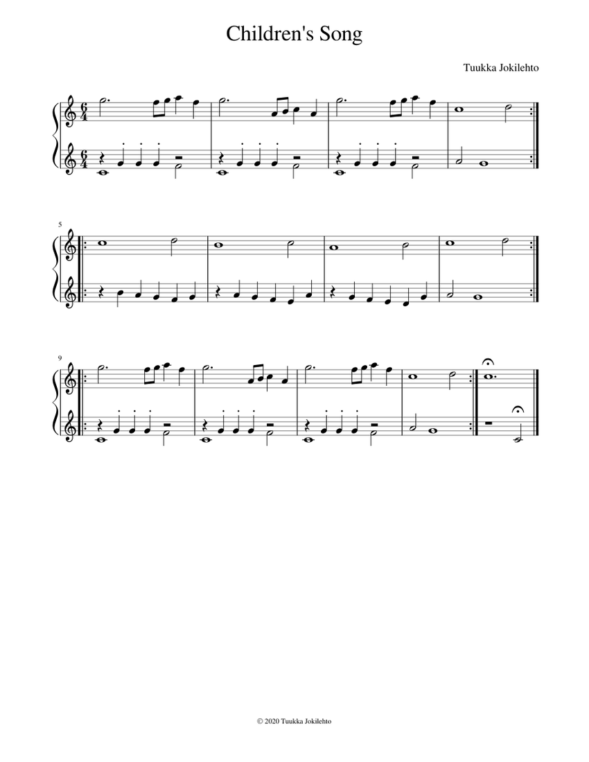 Children's Song Sheet Music for Piano (Solo) easy | MuseScore.com