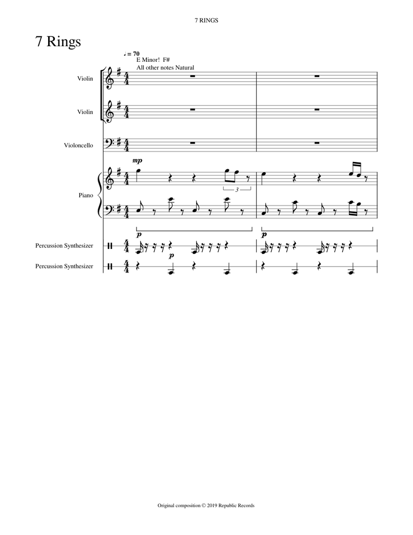 Seven Rings Violin Adapted Sheet Music for Piano, Violin (Mixed Trio ...