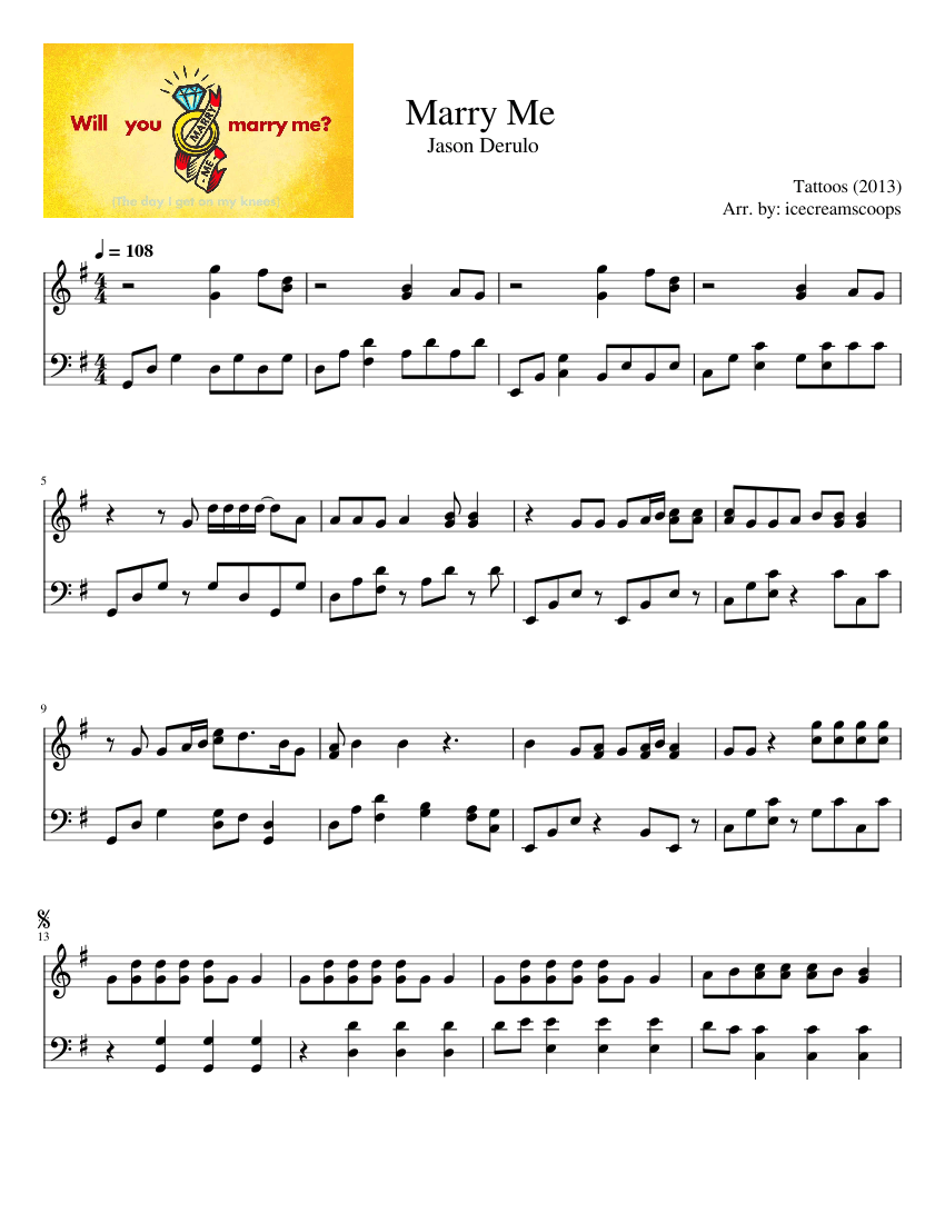 Marry Me - Jason Derulo Sheet Music for Piano (Solo) | MuseScore.com
