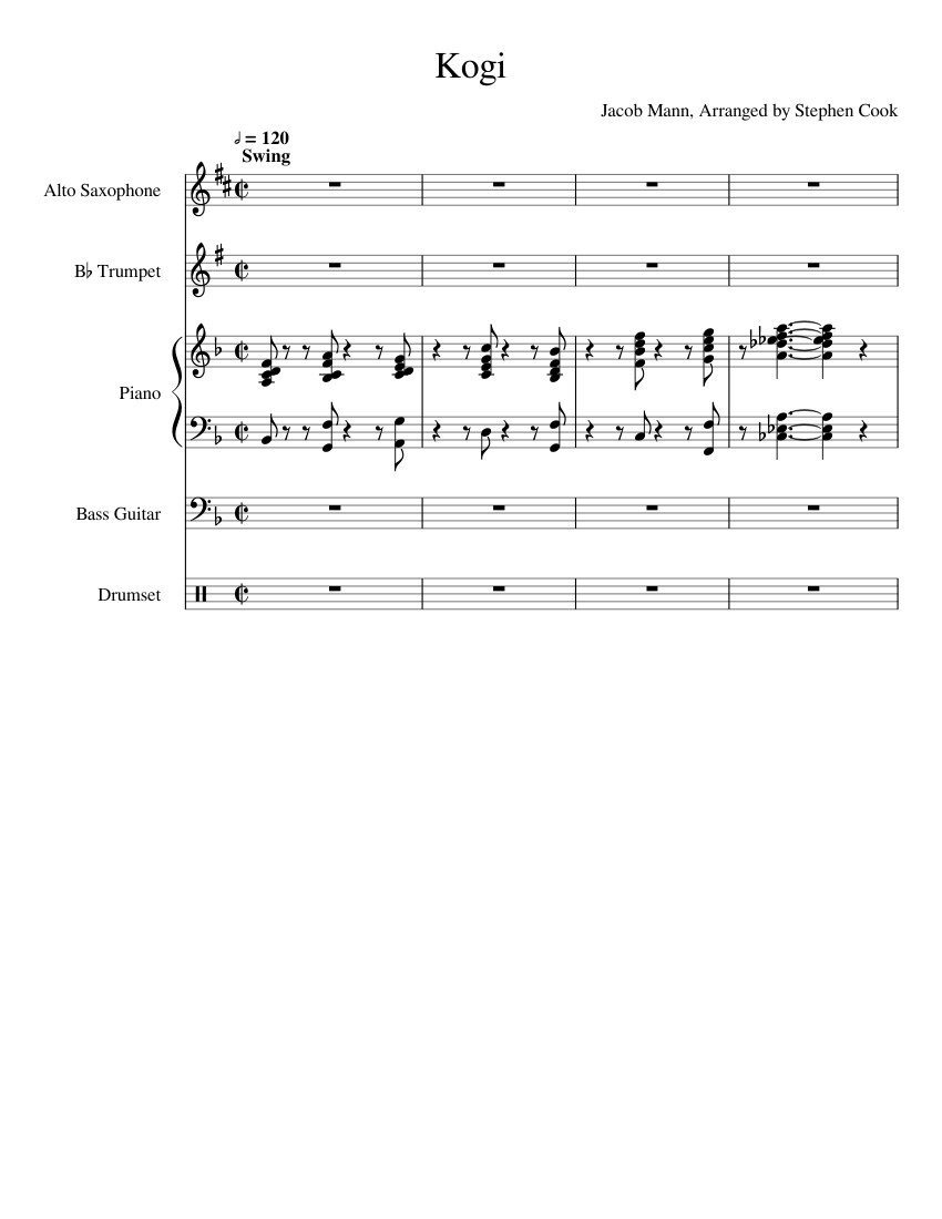 Kogi Sheet Music with Chords for Piano, Saxophone alto, Trumpet in b ...