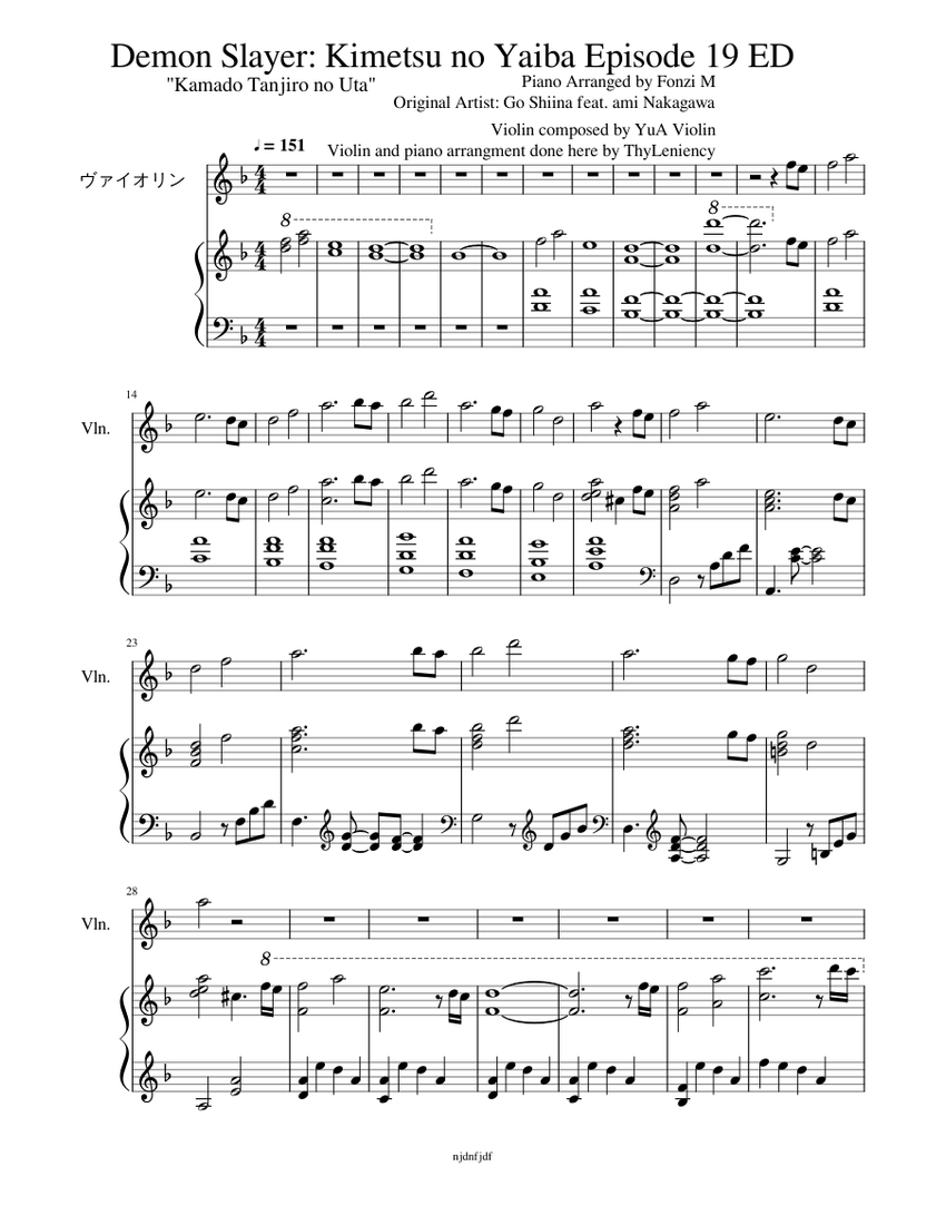 Demon_Slayer__Kimetsu_no_Yaiba_Episode_19_ED Violin + Piano Sheet Music ...
