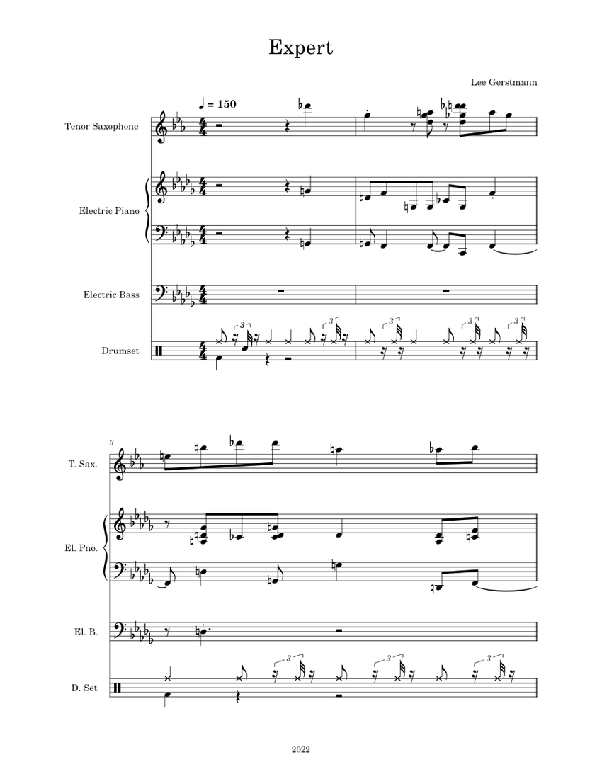 Expert Sheet music for Piano, Saxophone tenor, Bass guitar, Drum group ...