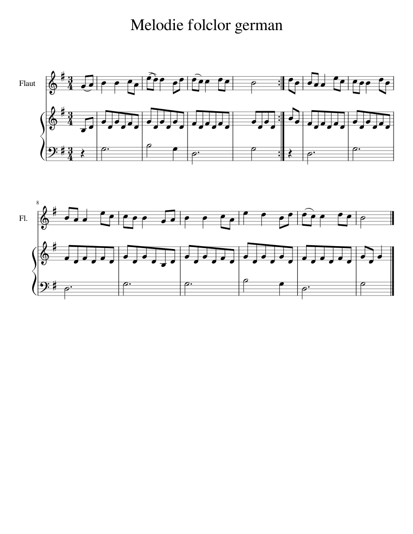 German Folk song Sheet music for Piano, Flute (Solo) | Musescore.com