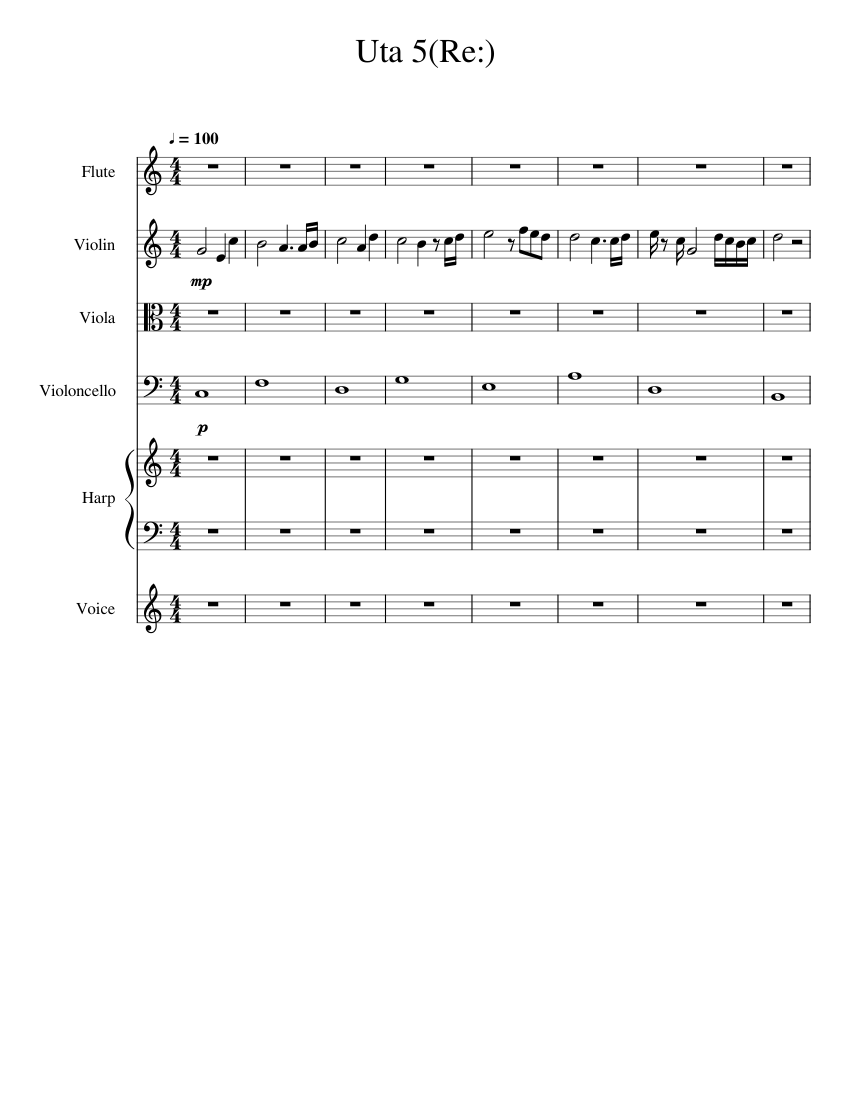 Uta 5 Re Sheet music for Vocals, Flute, Violin, Viola & more ...
