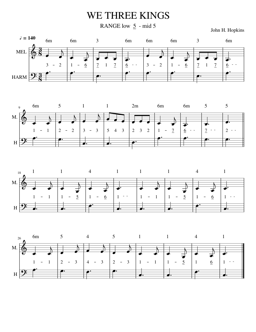 WE THREE KINGS by # Sheet Music with Chords for Violin, Cello (String ...