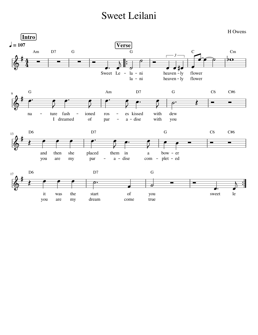Sweet leilani – H Owens Sheet music for Vocals (Solo) | Musescore.com