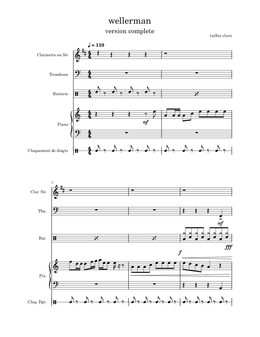 wellerman de Nathan Evans Sheet Music for Piano, Trombone, Clarinet in ...