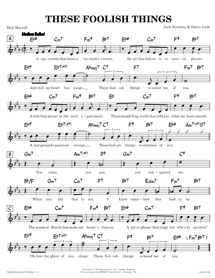 These Foolish Things [lead sheet] Sheet music for Piano (Solo) | Musescore.com