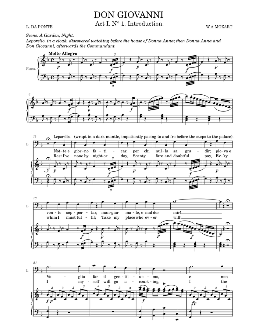 N°1 - Notte e giorno faticar - Don Giovanni - W.A. Mozart - Piano ...