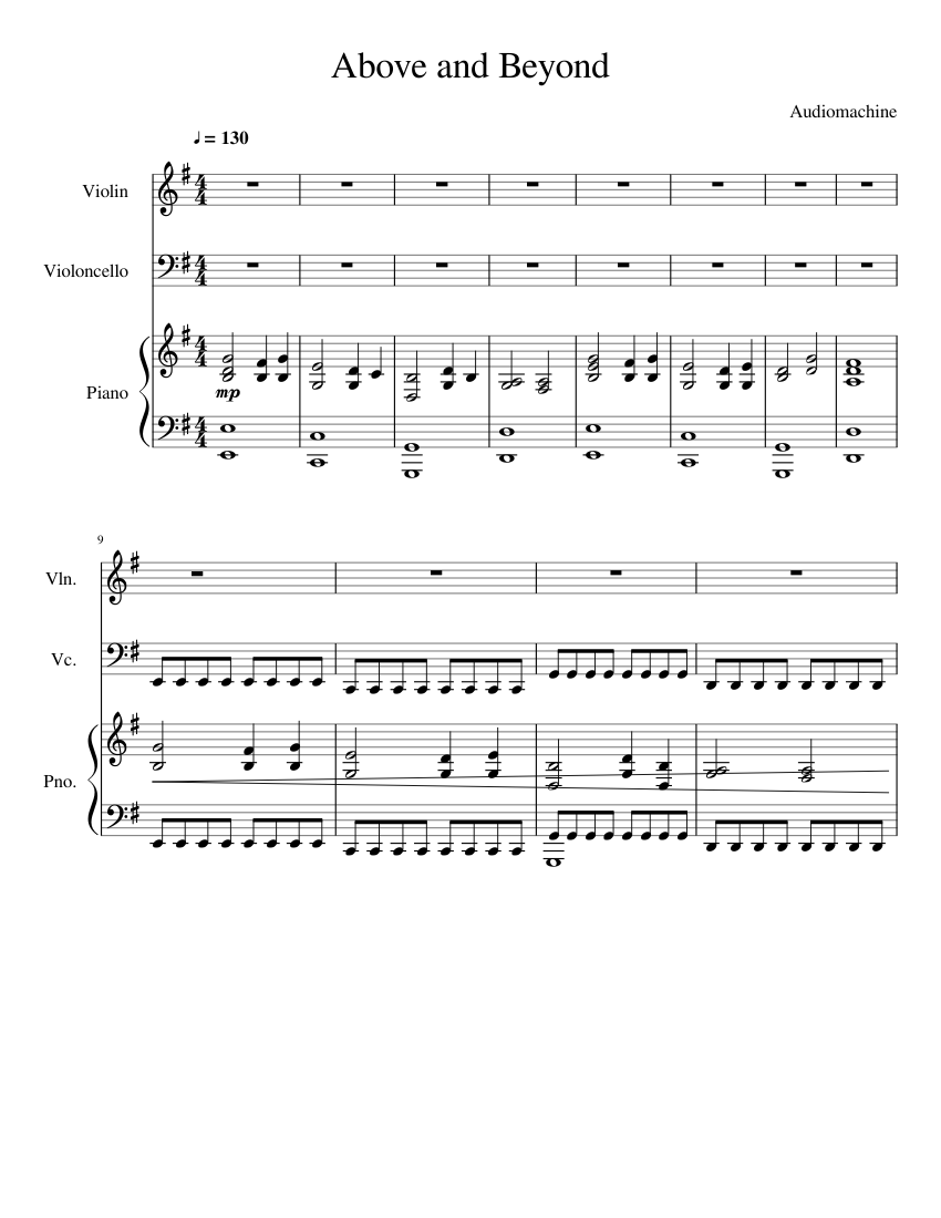 Above and Beyond Public Sheet Music for Piano, Violin, Cello (Piano ...