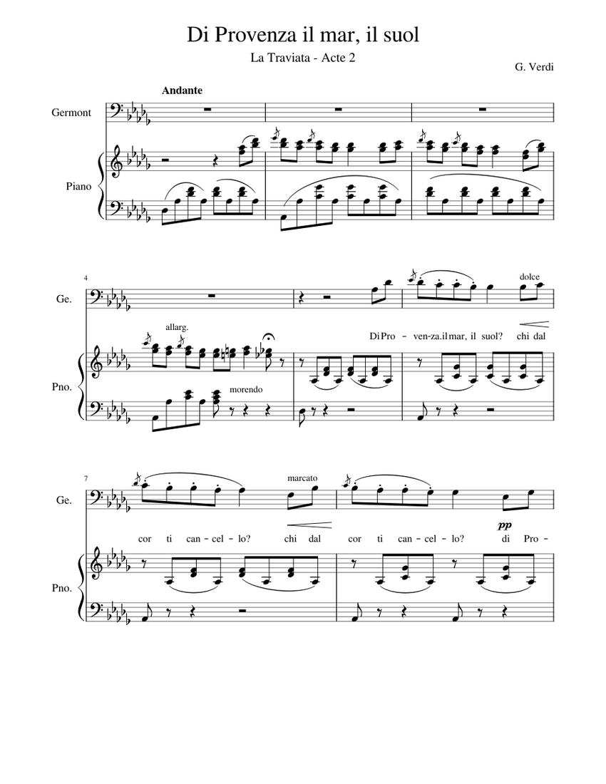 La Traviata – Giuseppe Verdi La Traviata - Di Provenza il mar il suol - Musescore Sheet music ...