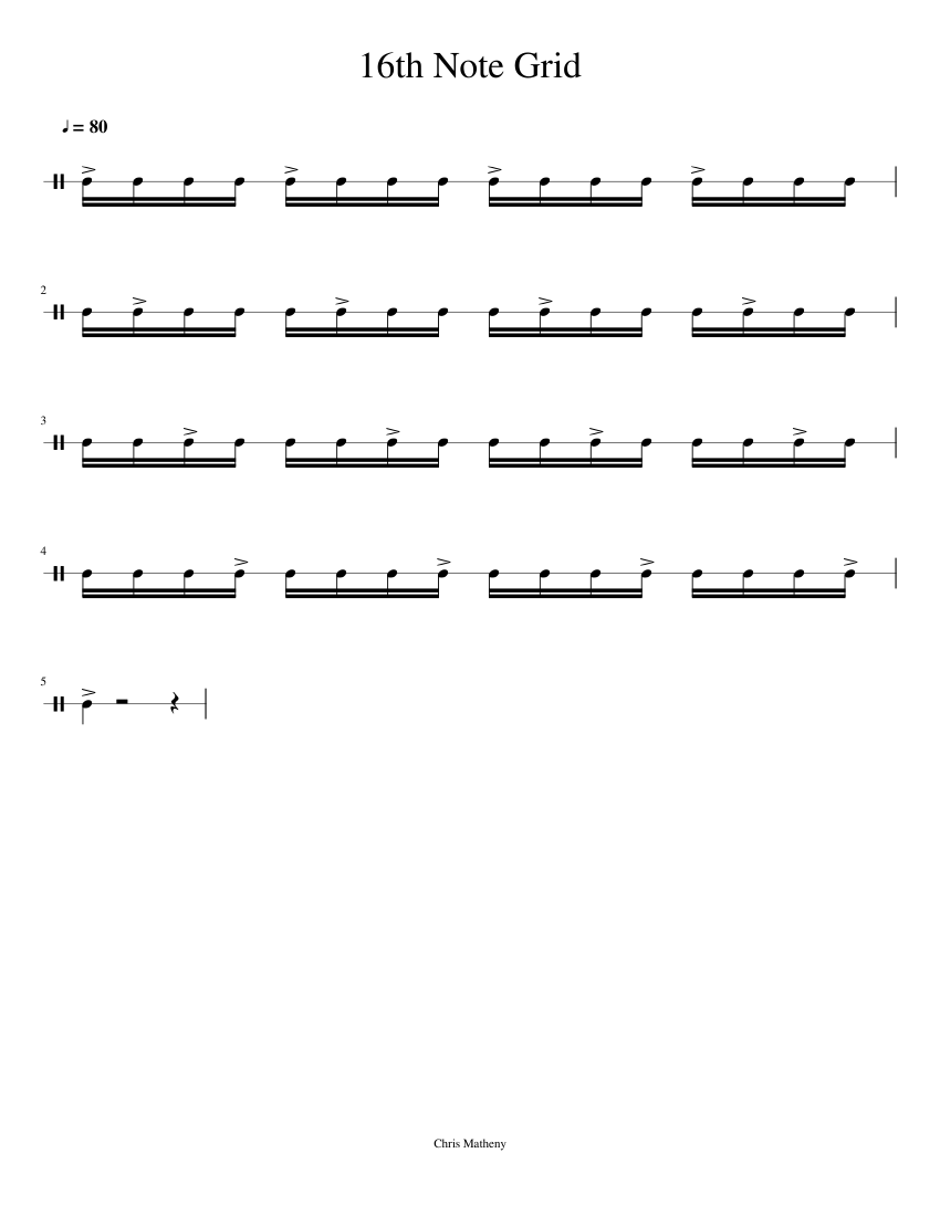 16th_Note_Grid Section A Sheet music for Snare drum (Solo) | Musescore.com