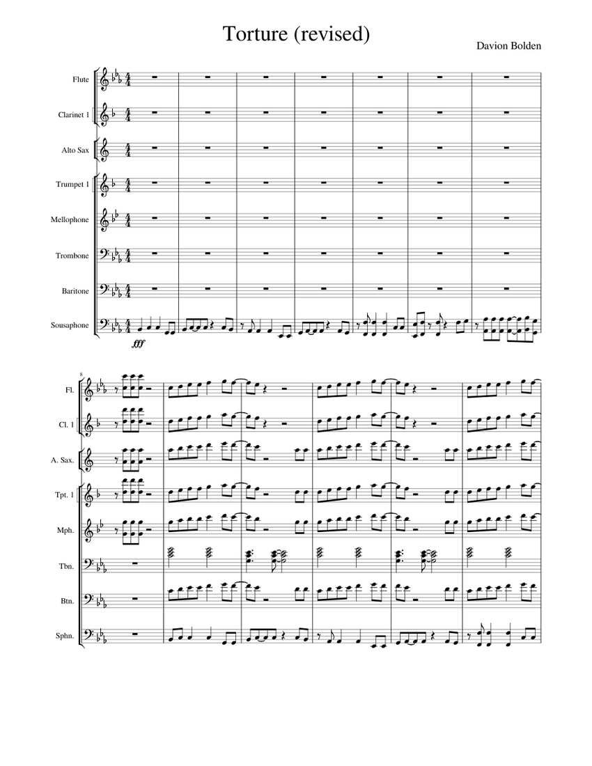 Torture Sheet music for Trombone, Mellophone, Flute, Clarinet in b-flat & more instruments ...
