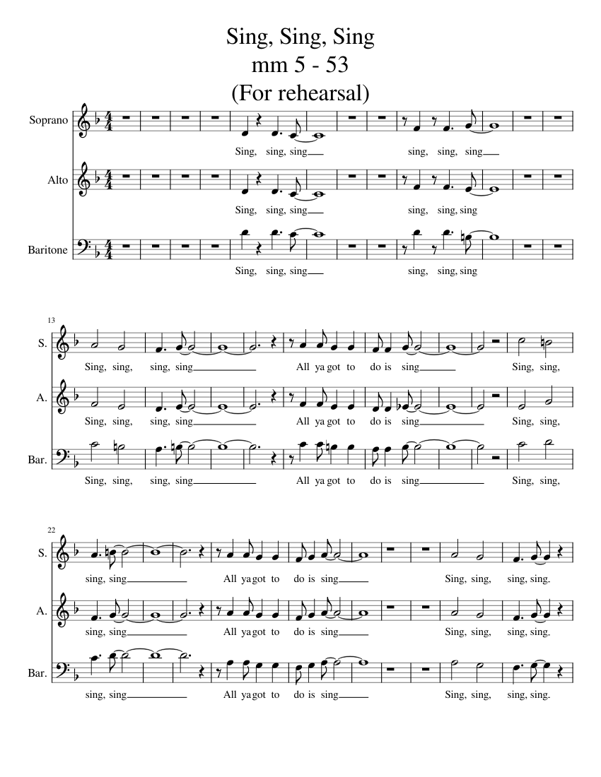 Sing, Sing, Sing 5-53 Sheet music for Soprano, Alto, Baritone (Choral ...