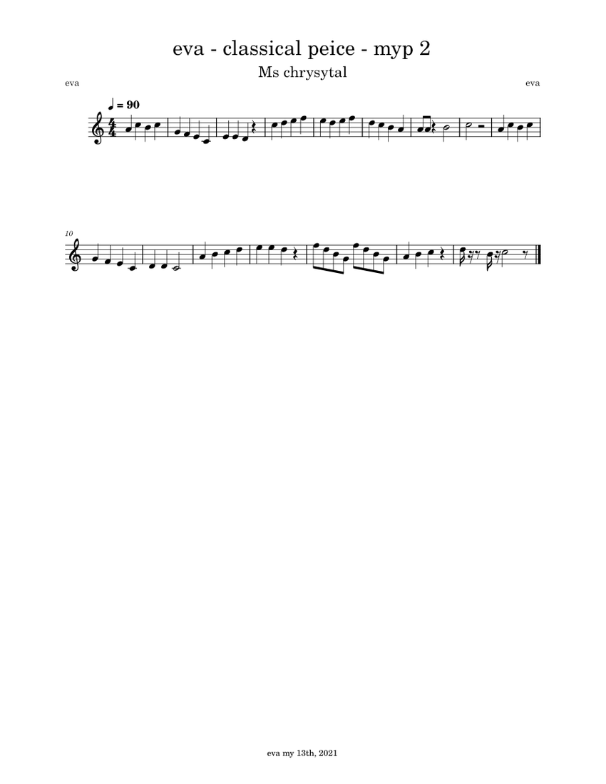 eva - classical peice - myp 2 Sheet Music for Violin (Solo) | MuseScore.com
