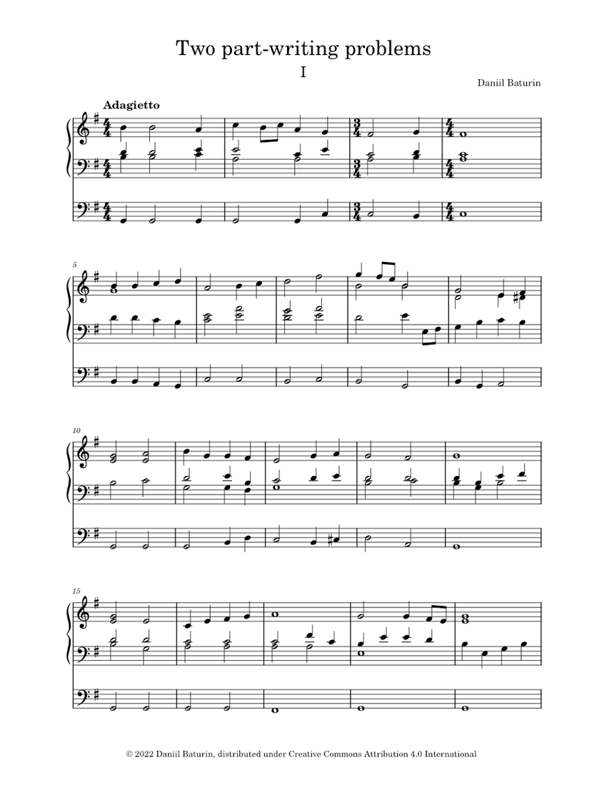 Two part-writing problems, mvt. I (op. 2022.05-1) Sheet music for Organ ...