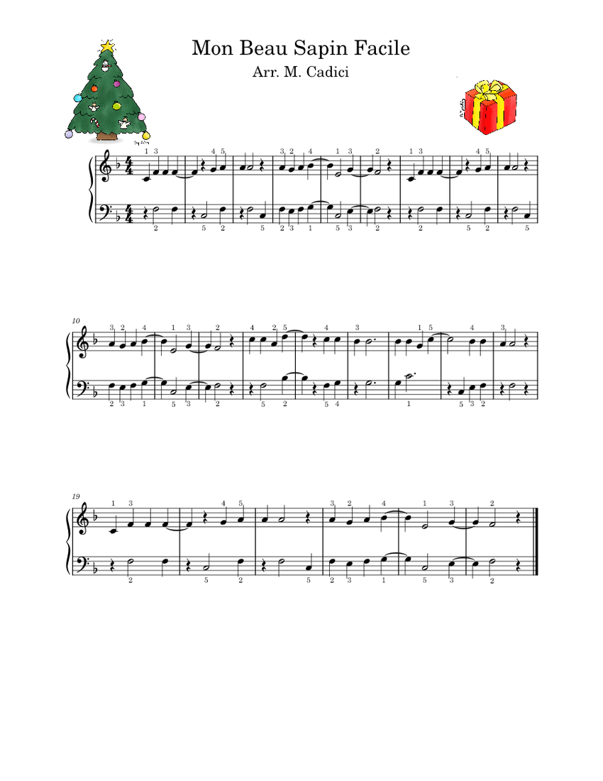 Mon Beau Sapin/O Christmas Tree Facile/Easy Sheet Music for Piano (Solo ...