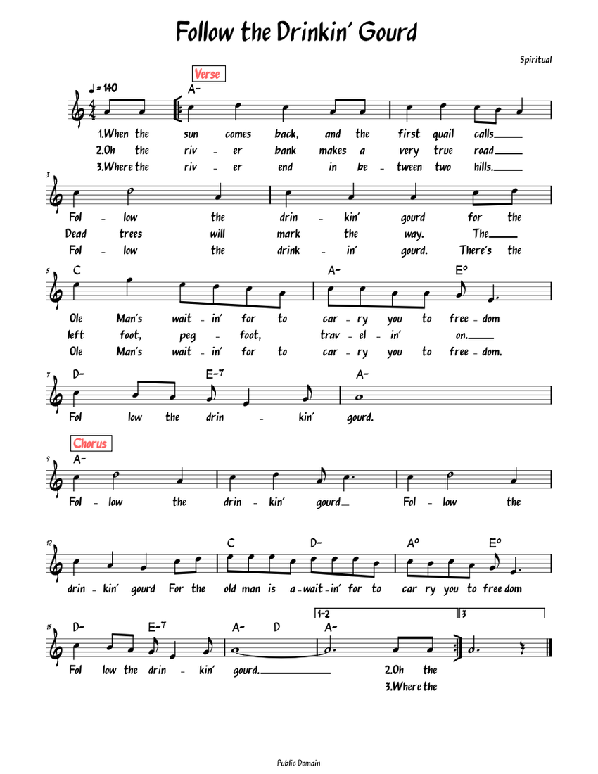 Follow the Drinkin' Gourd (Lead sheet with lyrics ) Sheet music for ...