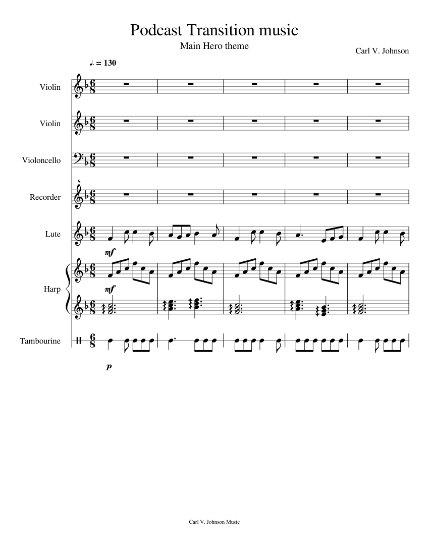 Podcast Transition music #1 Sheet music for Tambourine, Violin, Cello ...