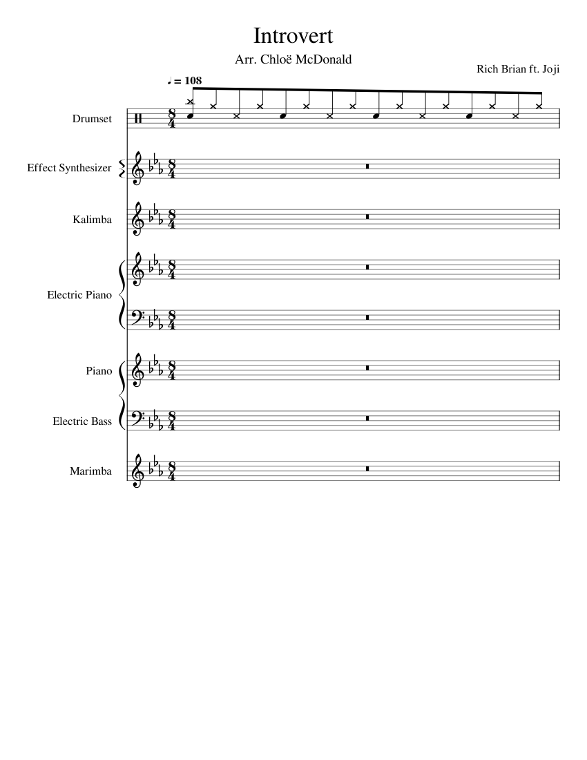 Introvert Final Sheet Music for Piano, Bass guitar, Drum group, Marimba ...