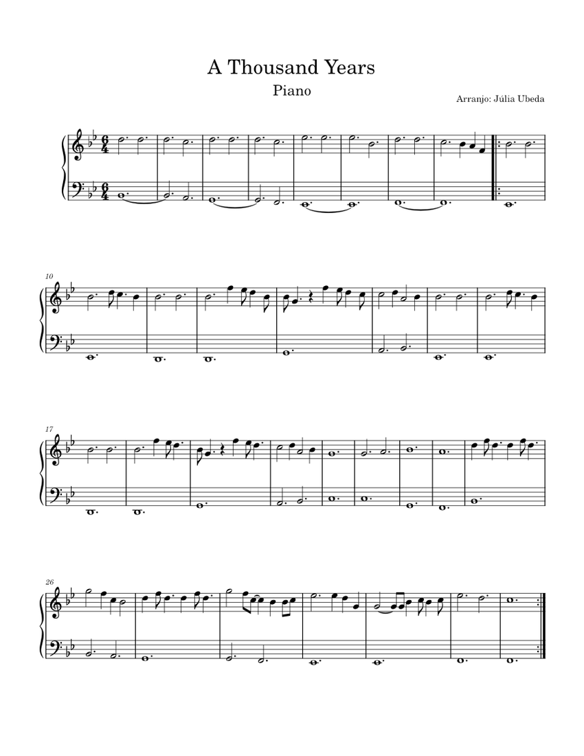 A thousand years – Christina Perri A Thousand Years - piano fácil Sheet ...