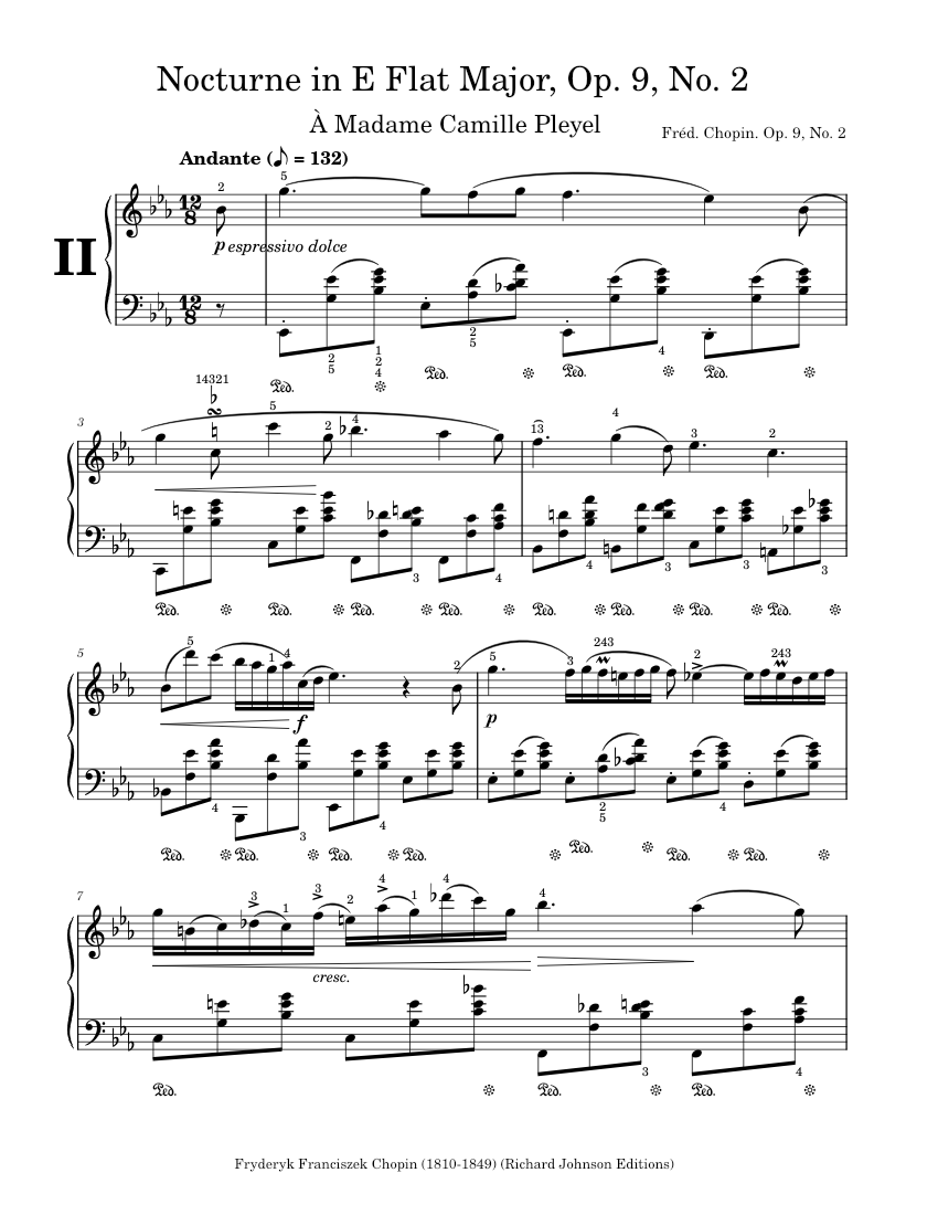 Nocturne in E Flat Major, Op. 9, No. 2 - Frédéric François Chopin Sheet ...