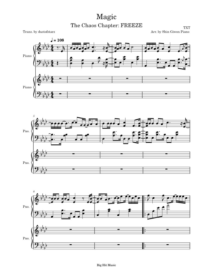 Magic Duet - TXT (Shin Giwon Piano) Sheet Music for Piano (Piano Four ...