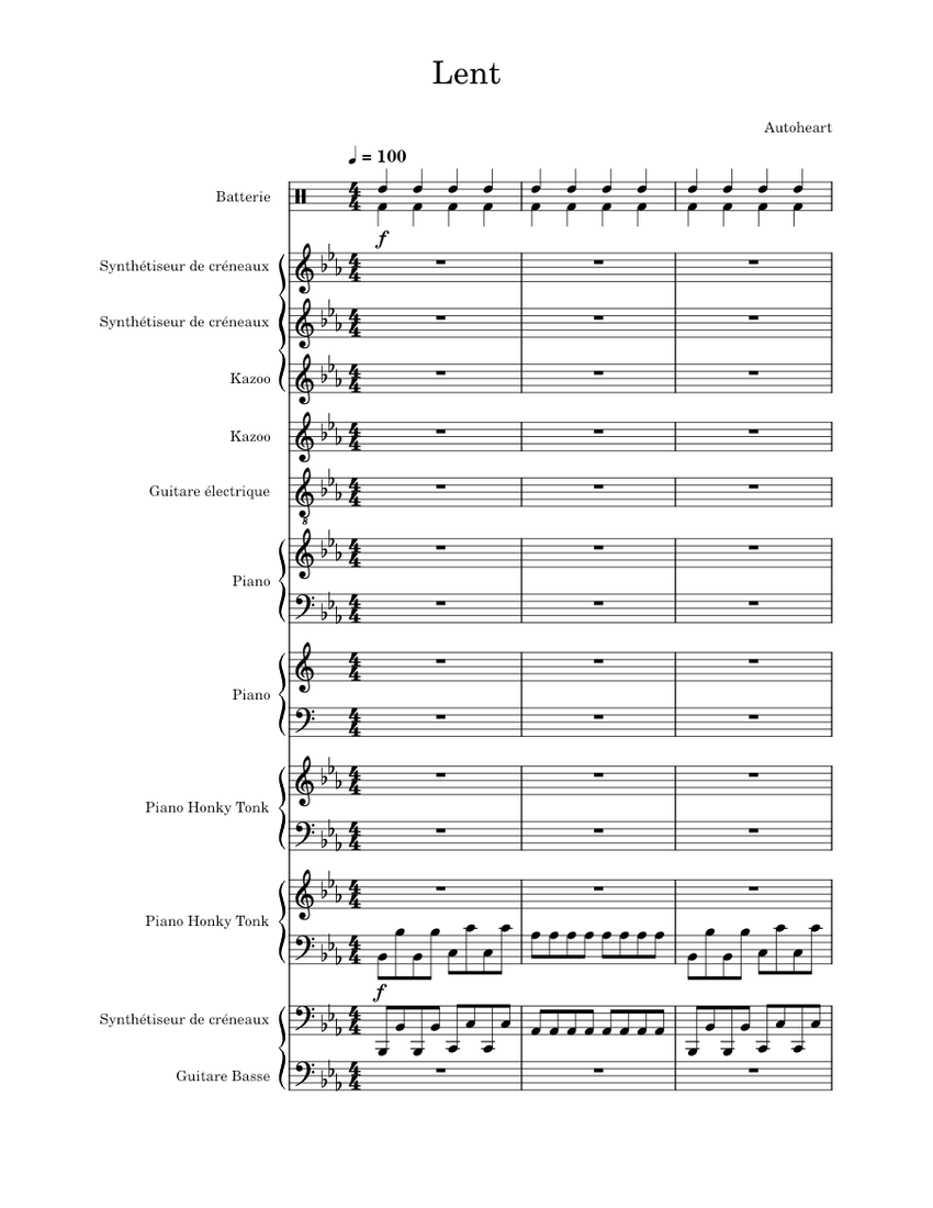 Lent – Autoheart Sheet Music for Piano, Kazoo, Guitar, Bass guitar ...