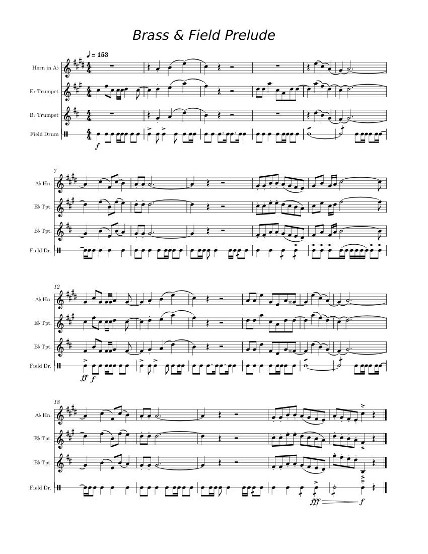 Brass & Field Prelude Sheet music for Trumpet in b-flat, Snare drum ...