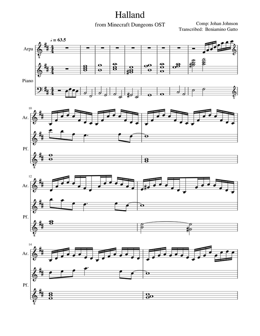 Halland (from Minecraft Dungeons Ost) Sheet Music for Piano, Harp (Solo ...