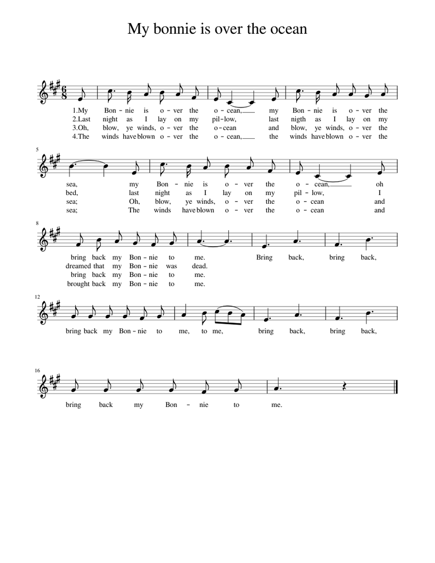 My bonnie is over the ocean Sheet Music for Vocals (Solo) | MuseScore.com