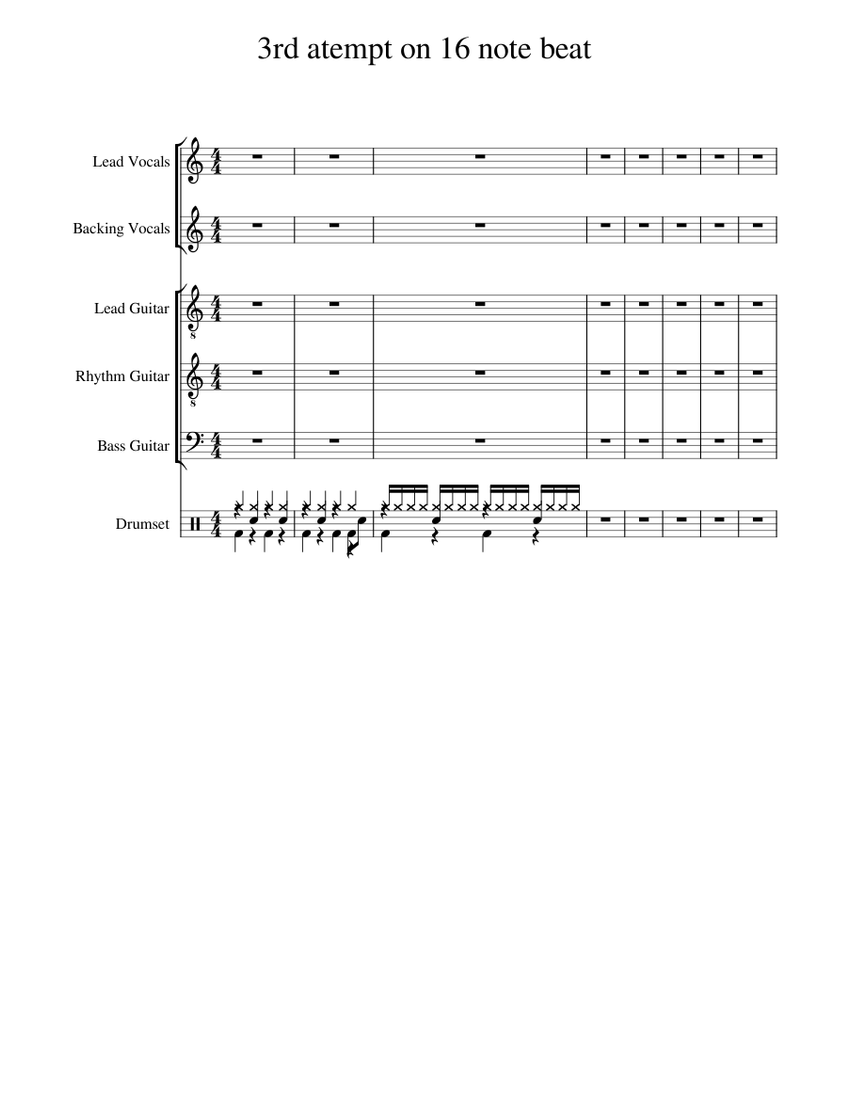 3rd atempt on 16 note beat Sheet music for Vocals, Guitar, Bass guitar ...