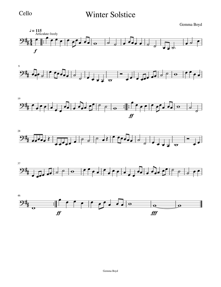 Winter Solstice Sheet Music for Cello (Solo) | MuseScore.com