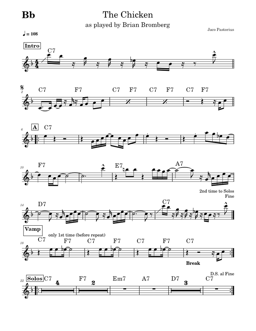 The Chicken – Jaco Pastorius Sheet Music with Chords for Saxophone ...