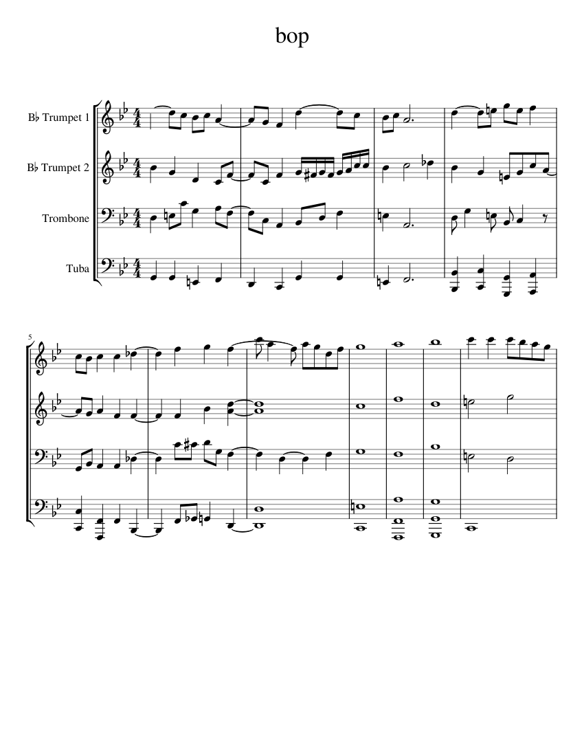 bop Sheet music for Trombone, Tuba, Trumpet in b-flat (Mixed Quartet ...
