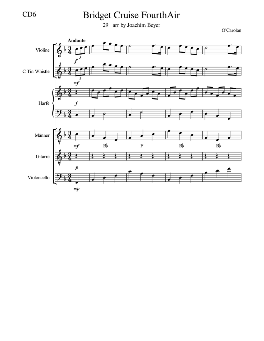 Bridget Cruise, Fourth Air – Turlough O'Carolan Sheet music for Female ...