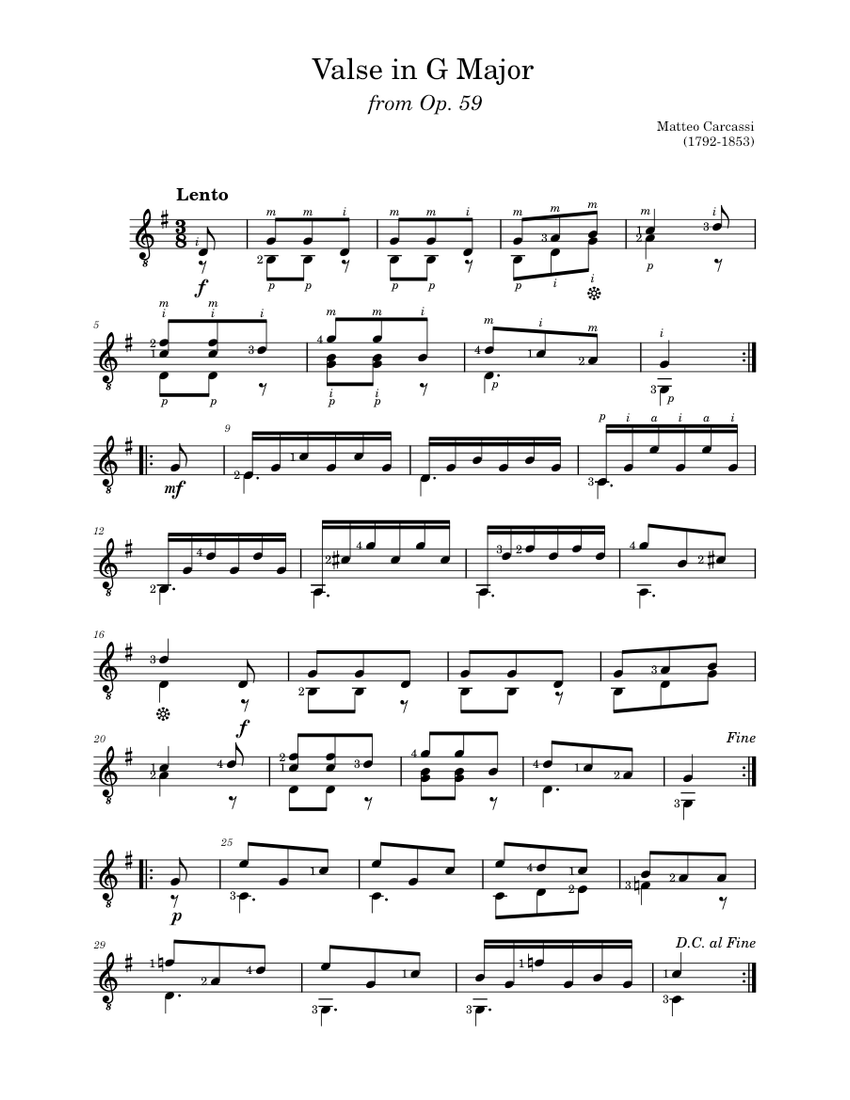 Waltz in G Major (Op. 59) – Matteo Carcassi Sheet music for Guitar ...