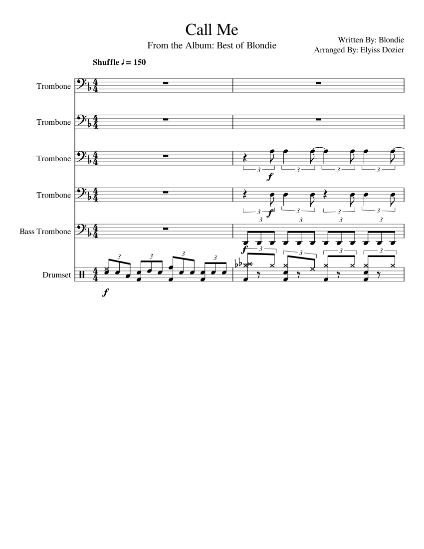 Call Me Sheet music for Trombone, Trombone bass, Drum group (Mixed ...