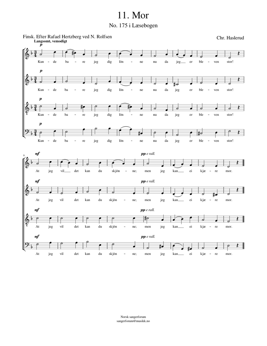 Mor Sheet music for Soprano, Alto, Tenor, Bass voice (SATB) | Musescore.com