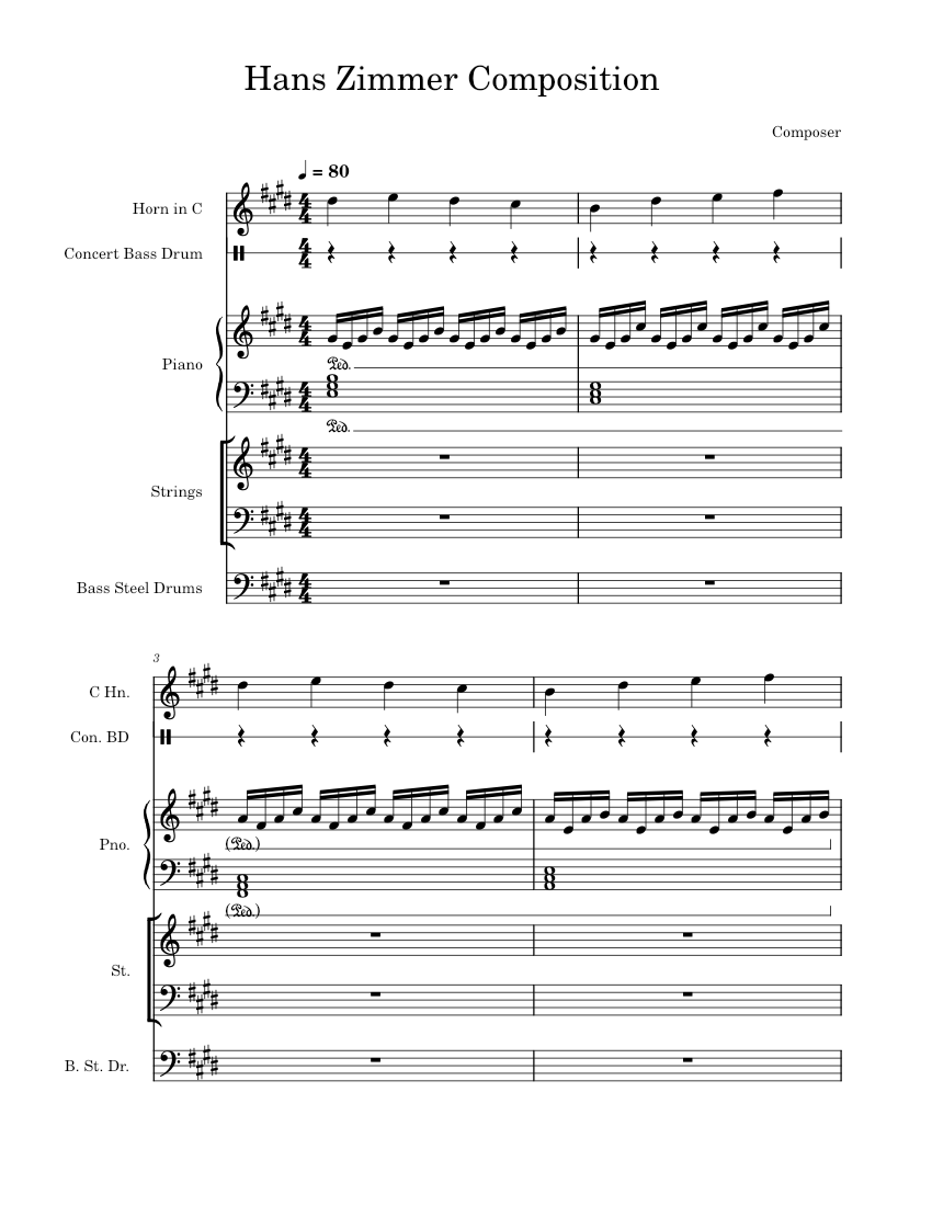 Han Zimmer Sheet Music for Piano, Bass drum, Strings group, Steel drums ...
