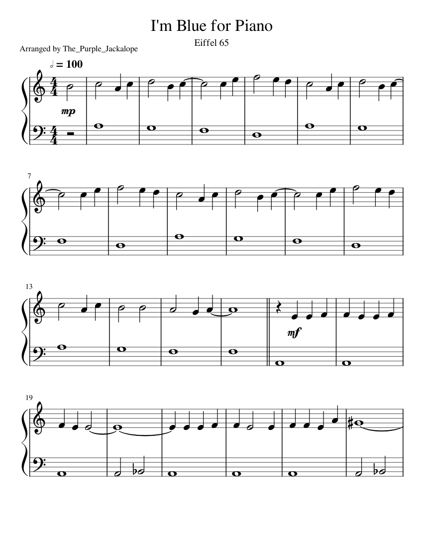 Im Blue by Eiffel 65 for Piano easier Sheet Music for Piano (Solo) Easy ...
