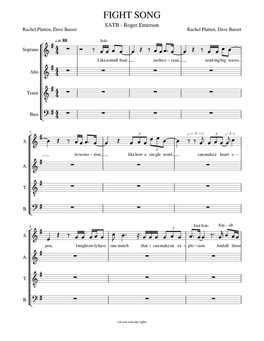 FIGHT_SONG Sheet music for Soprano, Alto, Tenor, Bass voice (Choral ...