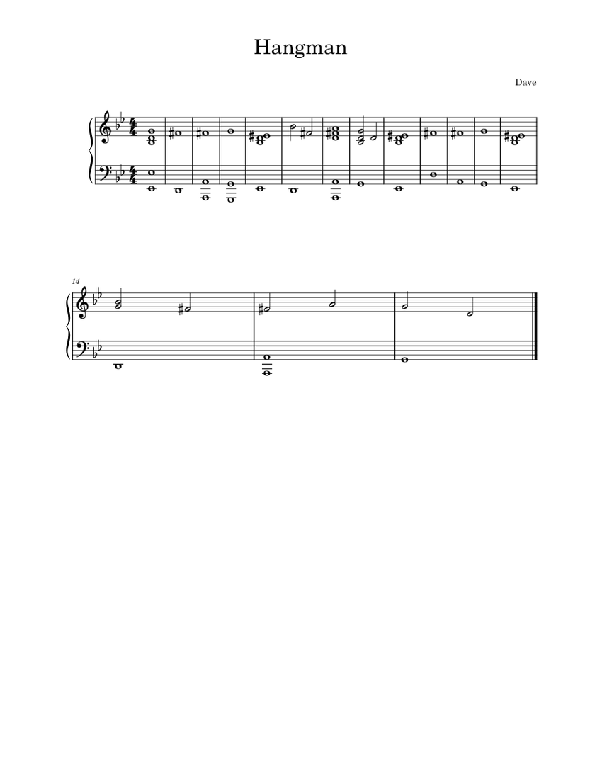 Hangman – Dave Transposed Sheet music for Piano (Solo) Easy | Musescore.com